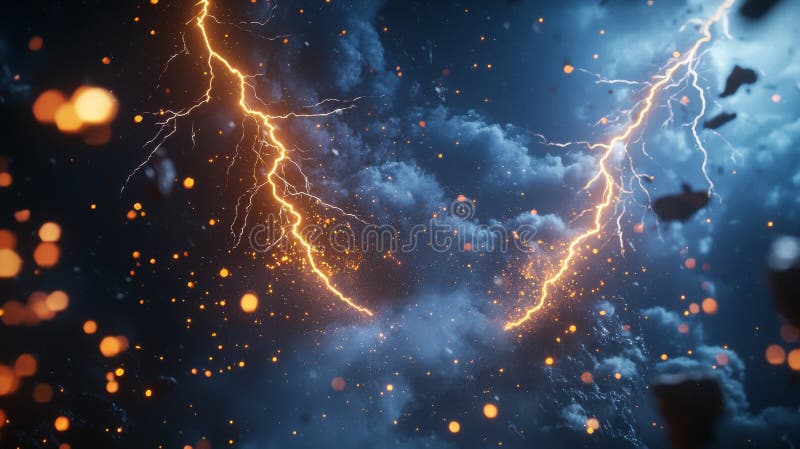 An Abstract Nature Thunder Background with Bright, Curved Lightning on ...