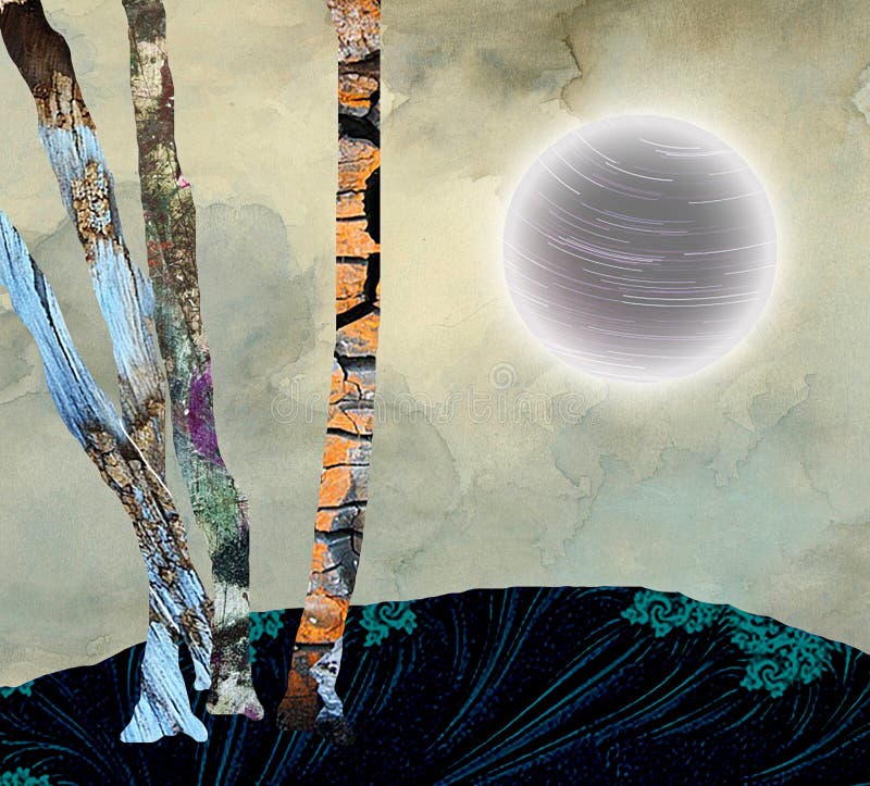 Abstract Nature. Trees and Bright Planet Stock Illustration ...