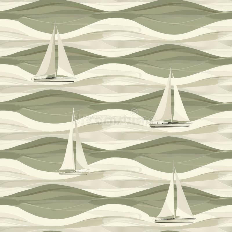 Abstract Nautical Wallpaper with Sailboats on Wavy Backdrop Stock Photo ...