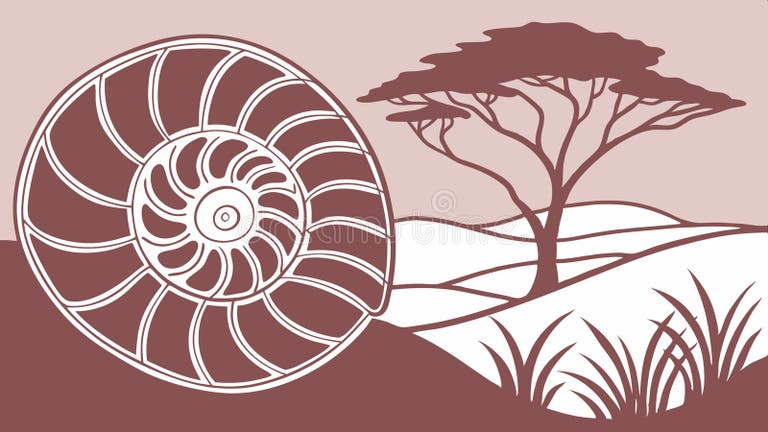Abstract Nautilus Shell Pattern with Desert Landscape, Vector Design ...