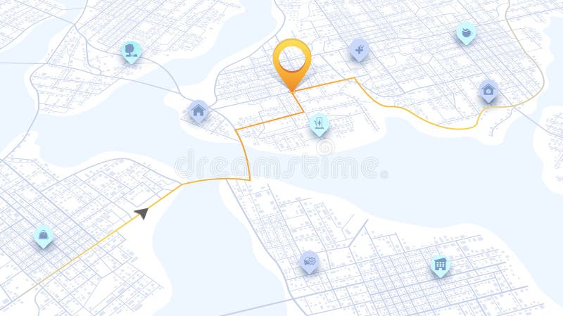 Abstract Navigation Plan Highlights Including City Streets, Blocks ...