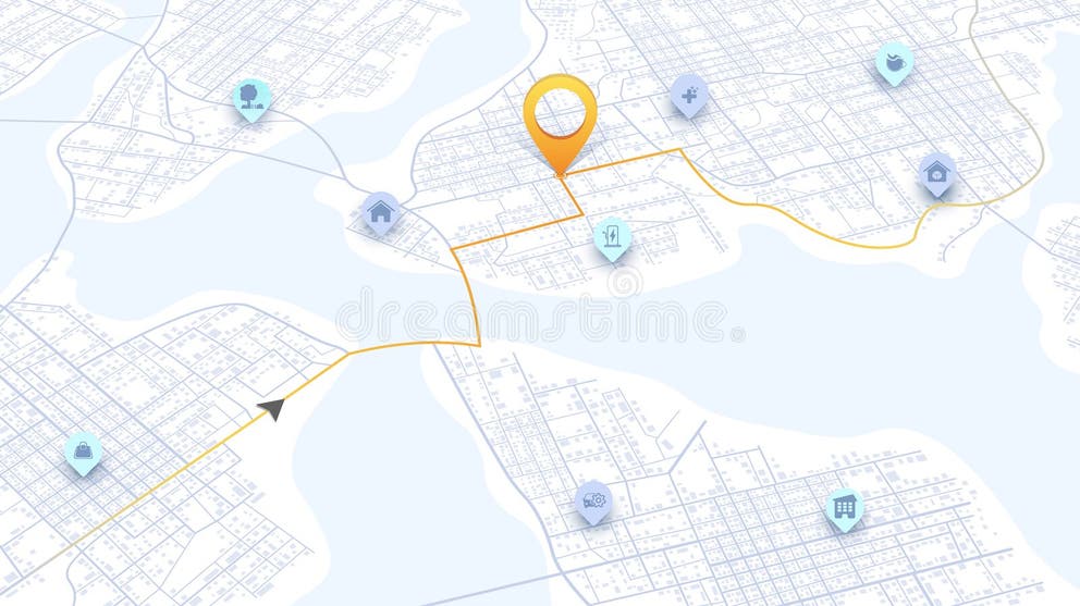 Abstract Navigation Plan Highlights Including City Streets, Blocks ...