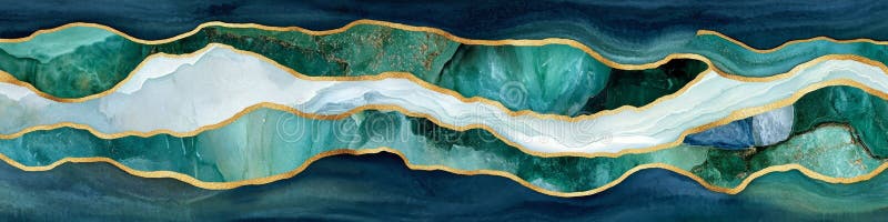 Abstract Navy Blue, Emerald, and Gold Geode Texture with Serpentine ...