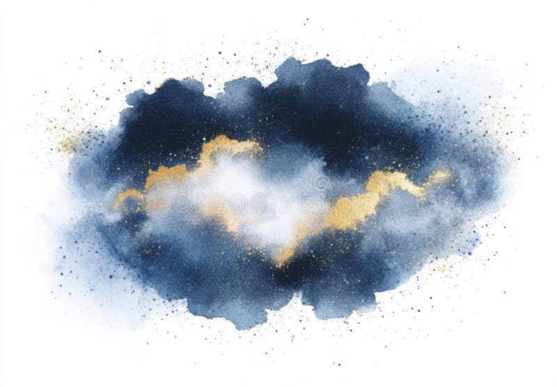 Abstract Navy Blue and Gold Powder Explosion on White Stock ...