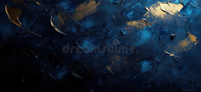 Abstract Navy Blue and Gold Textured Background with Dynamic Brush ...