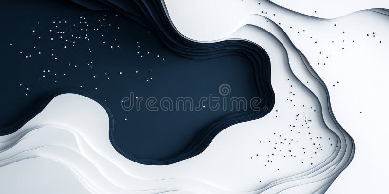 Abstract Navy Blue and White Paper Cutout Background, Layered Wavy ...