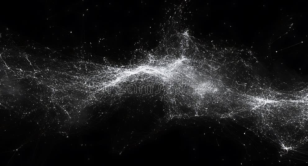 Abstract Nebula of Interconnected Points on Black Background Stock ...