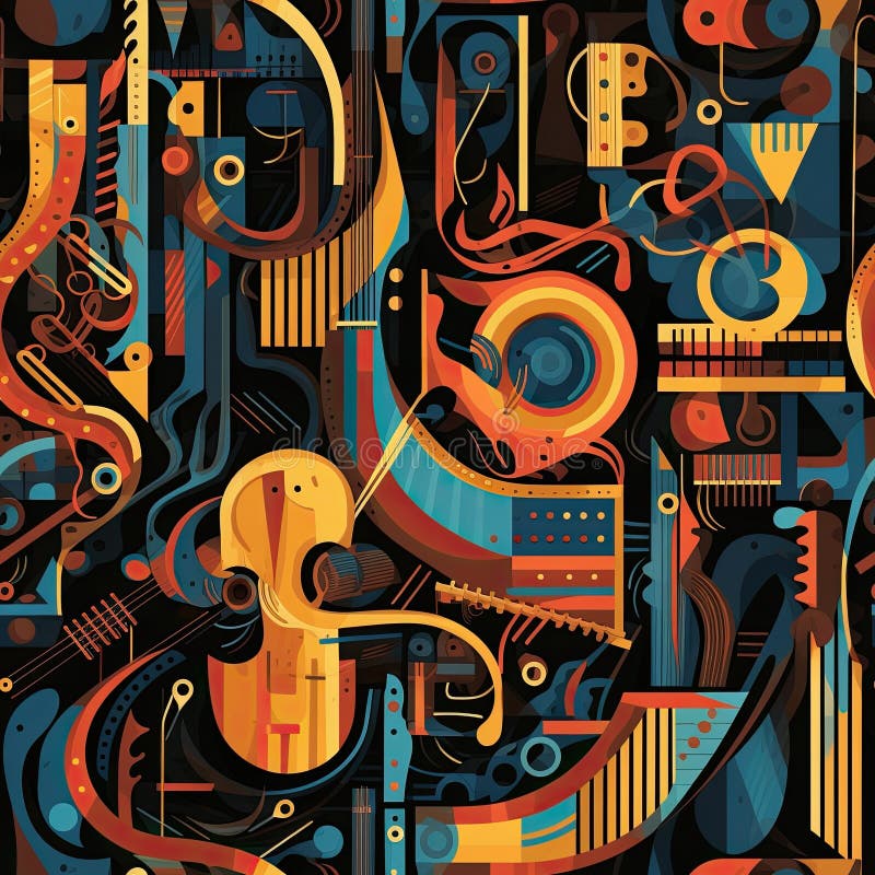 Abstract Neocubism Seamless Pattern with Musical Instruments Stock ...