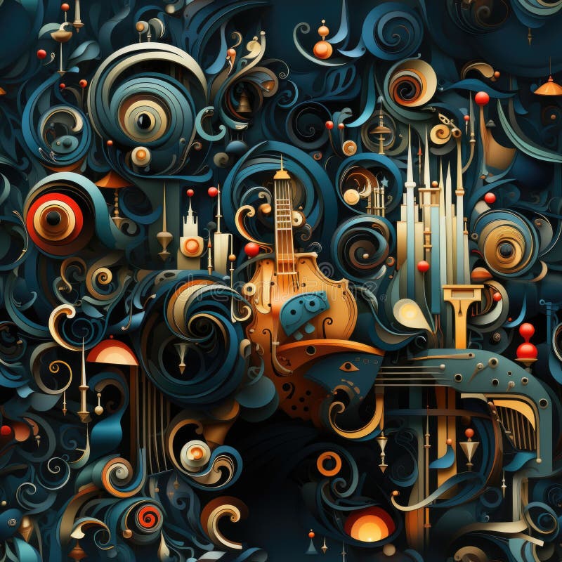Abstract Neocubism Seamless Pattern with Musical Instruments Stock ...