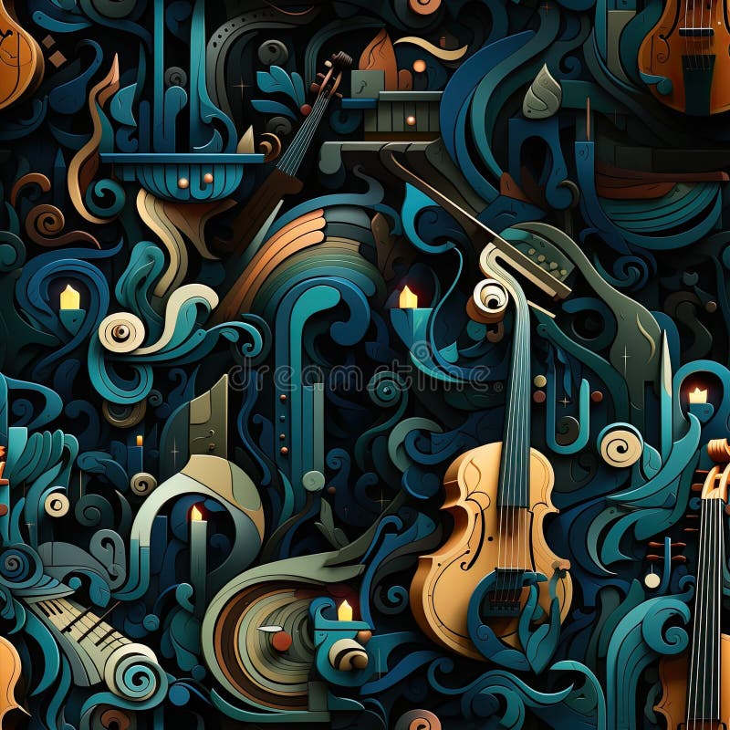 Abstract Neocubism Seamless Pattern with Musical Instruments Stock ...