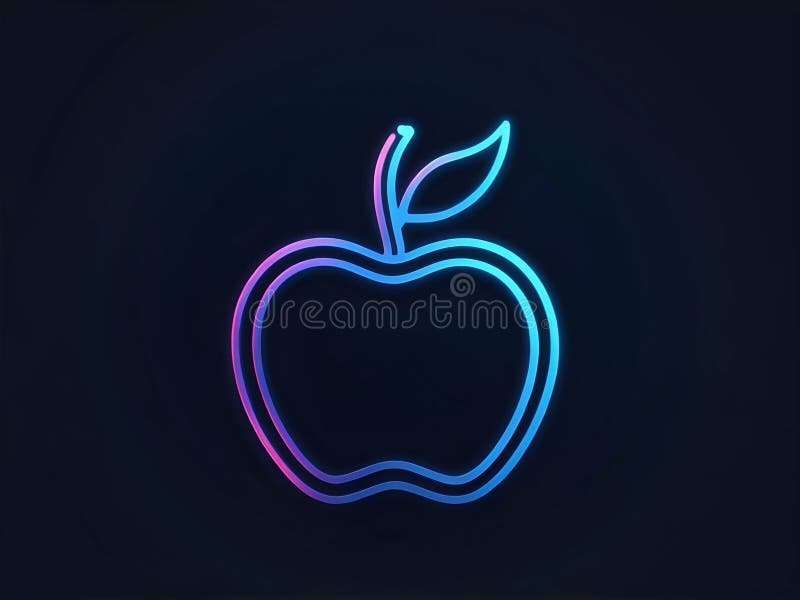 Abstract Neon Apple Blue Neon Icon Simple Outline Autumn Icon Dark Blue ...