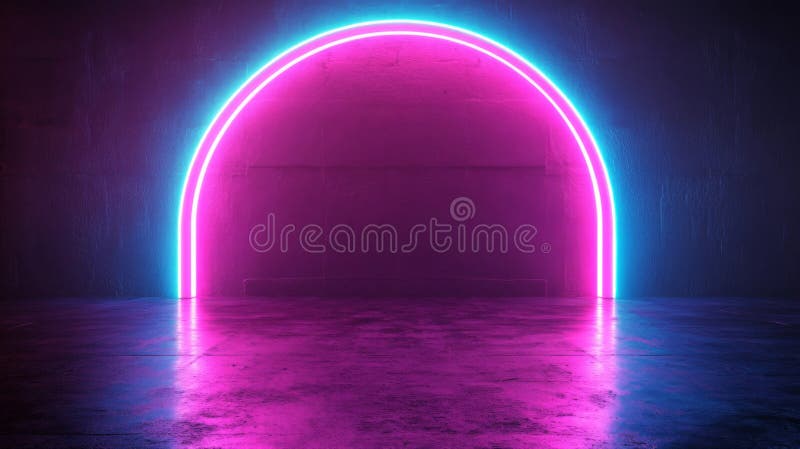 Abstract Neon Arc Background with Pink and Blue Glow Stock Illustration ...