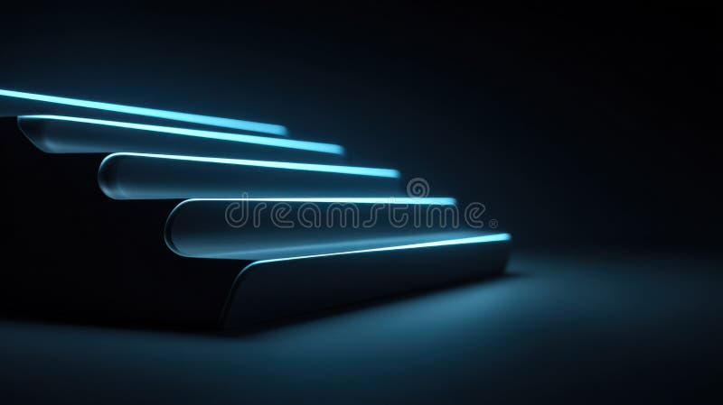 Abstract Neon Architecture: Futuristic Steps in a Dark Setting. a ...