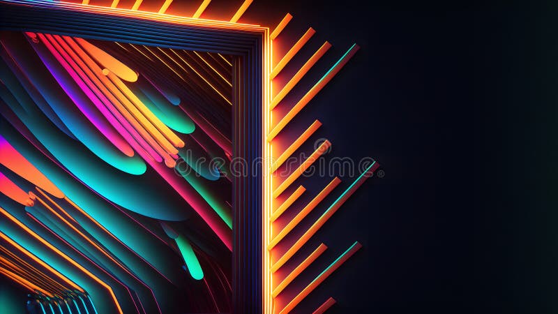 Abstract Neon Art on Black Background, Neural Network Generated Art ...