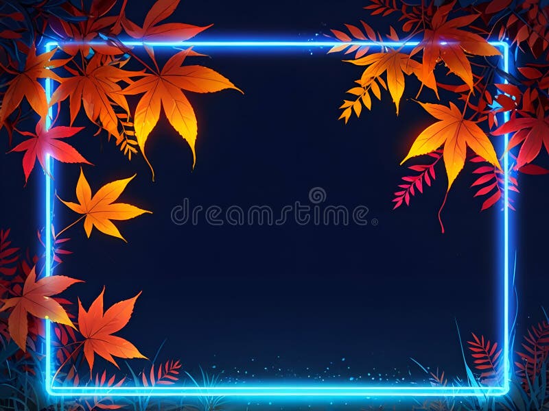Abstract Neon Autumn Leaves and Berries Frame Neon Sign Stock ...