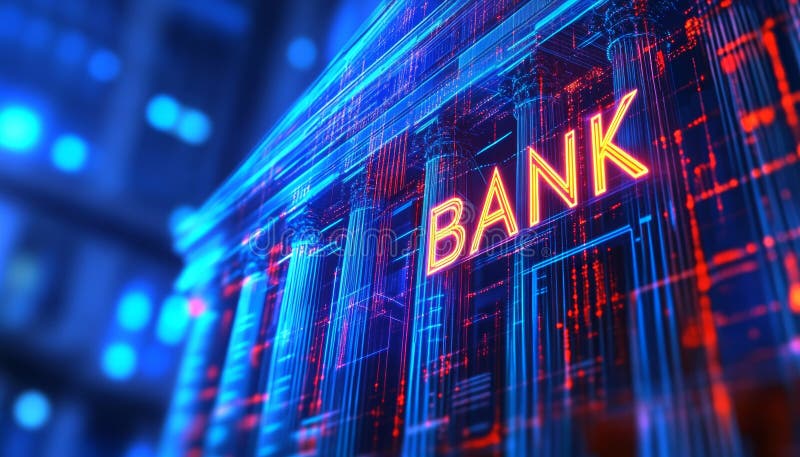 Abstract Neon Bank Building Representing Modern Financial Technology ...