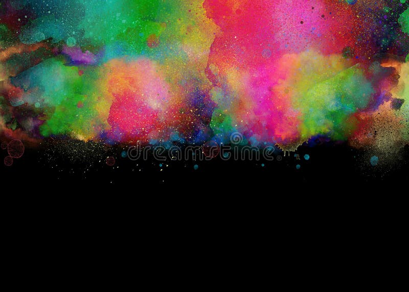 Abstract Neon on Black Watercolor Splash Background Banner Stock Image ...