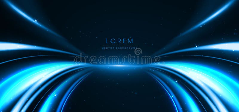 Abstract Neon Blue Curve Ray with Lighting Effect and Sparkle on Dark ...