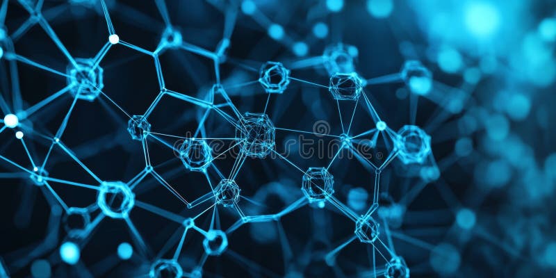 Abstract Neon Blue Hexagonal Pattern with Connecting Lines and Light ...