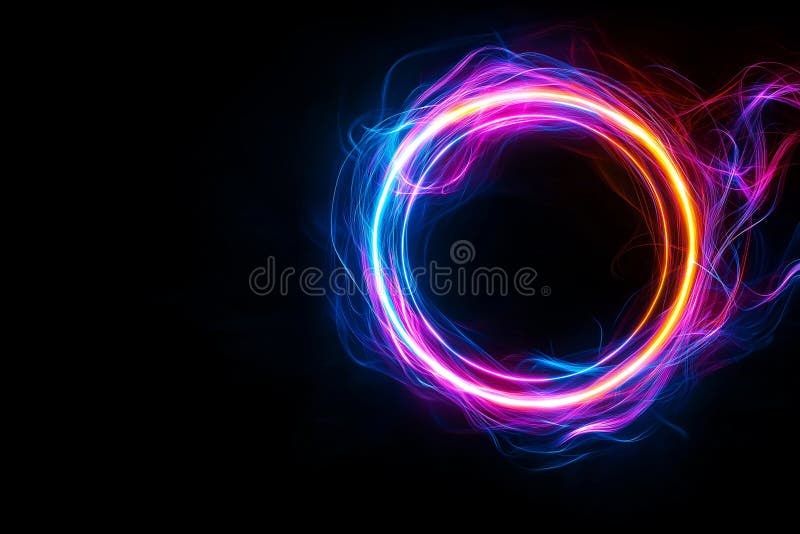 Abstract Neon Blue and Purple Glowing Ring on Black Background ...