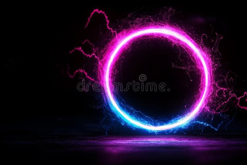 Abstract Neon Blue and Purple Glowing Ring on Black Background ...