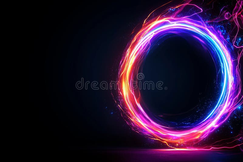 Abstract Neon Blue and Purple Glowing Ring on Black Background Creating ...