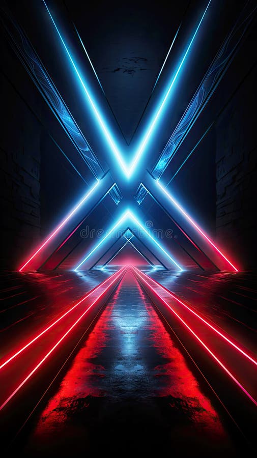 Abstract Neon Blue and Red Light Tunnel for Modern Design, Wall Art ...