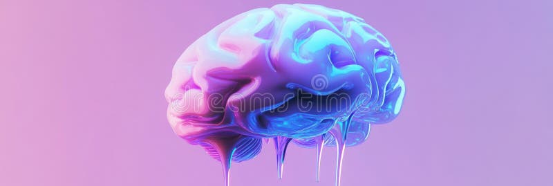 Abstract Neon Brain with Dripping Paint on a Gradient Background for ...