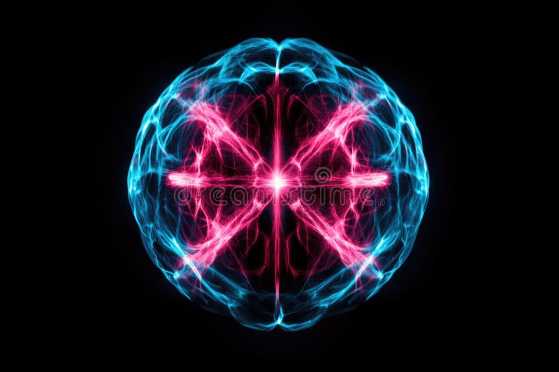 Abstract Neon Brain-like Structure with Symmetrical Pink and Blue Light ...