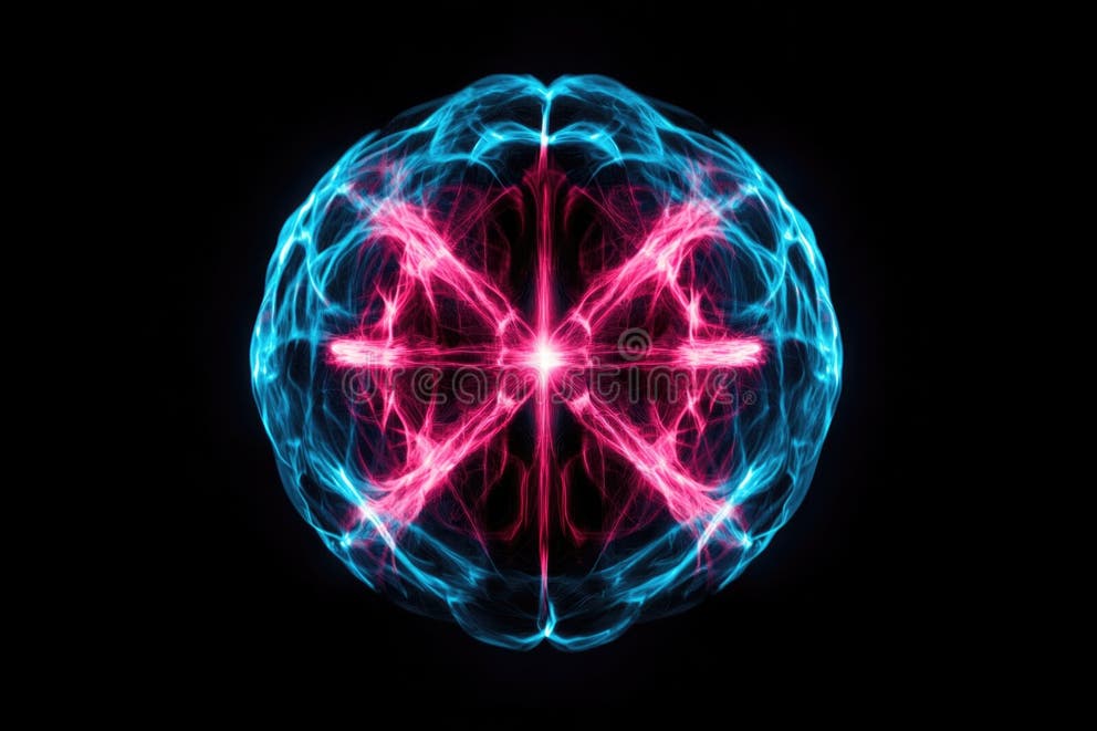 Abstract Neon Brain-like Structure with Symmetrical Pink and Blue Light ...