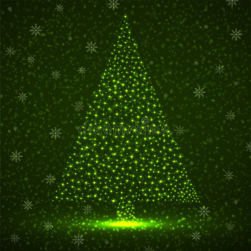 Abstract Neon Christmas Tree with Stars and Particles Stock Vector ...