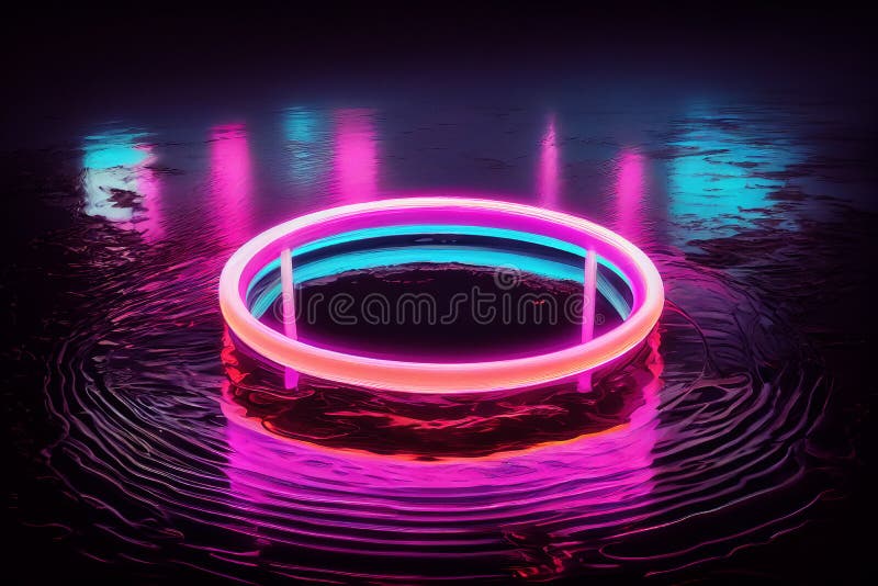 Abstract Neon Circle Light Fluorescent Neon Lights Glow ,Reflection on ...