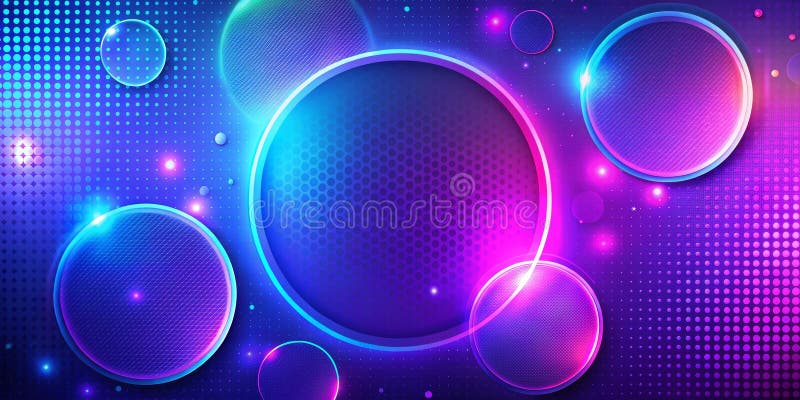 Abstract Neon Circles Background Design with Glowing Halftone Texture ...