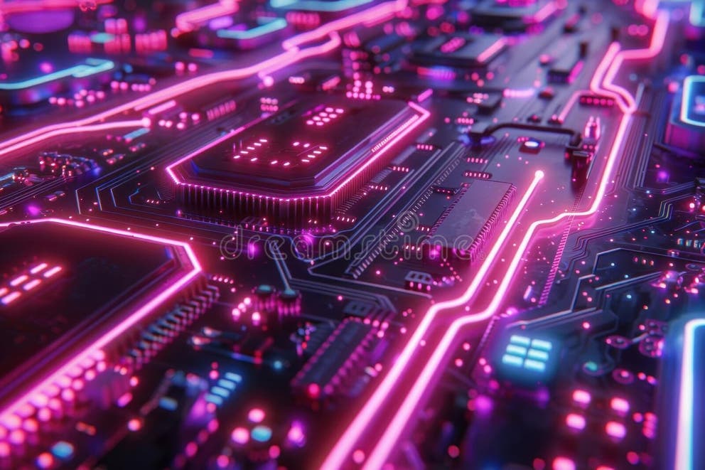 Abstract Neon Circuit Board Background Stock Illustration ...