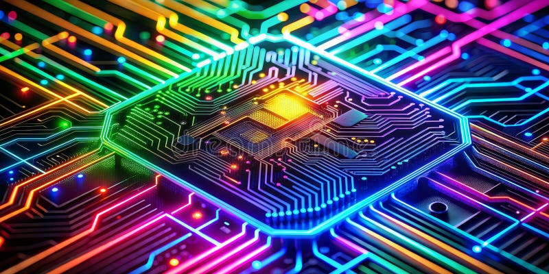 Abstract Neon Circuit Board with Glow Effect - 3D Illustration Stock ...