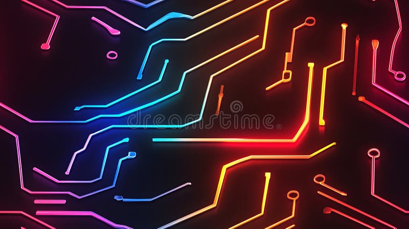 Abstract Neon Circuit Board Pattern Background with Red, Blue, and ...