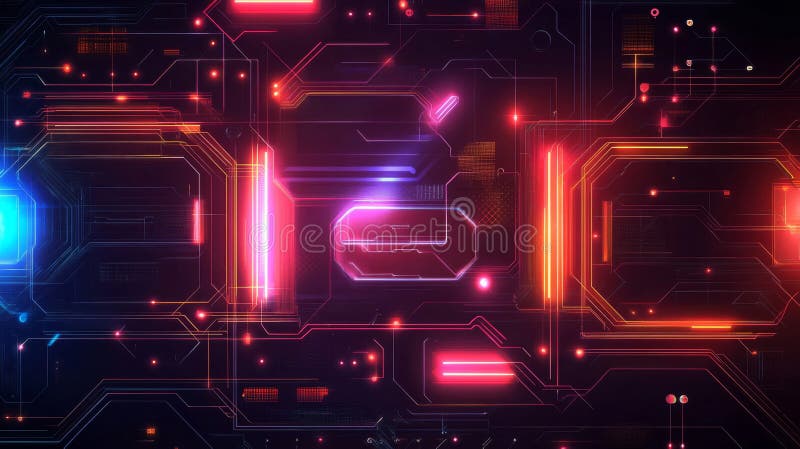 Abstract Neon Circuit Board with Red and Blue Glowing Lines Stock ...