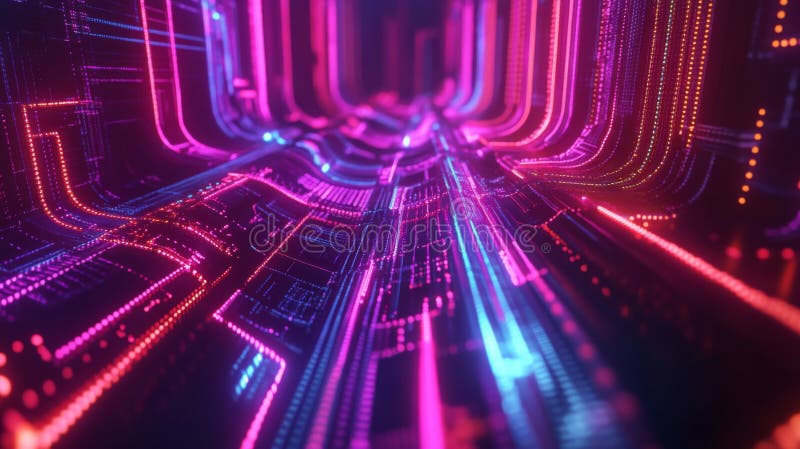 Abstract Neon Circuitry Data Stream Tunnel Stock Illustration ...
