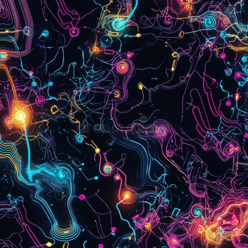 Abstract Neon Circuitry Pattern with Vibrant Colors and Dynamic Lines ...