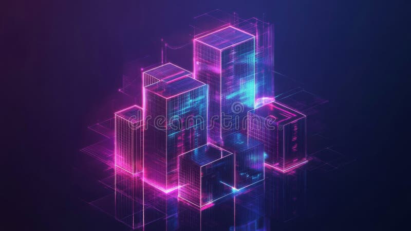 Abstract Neon Cityscape Digital Art Stock Illustration - Illustration ...