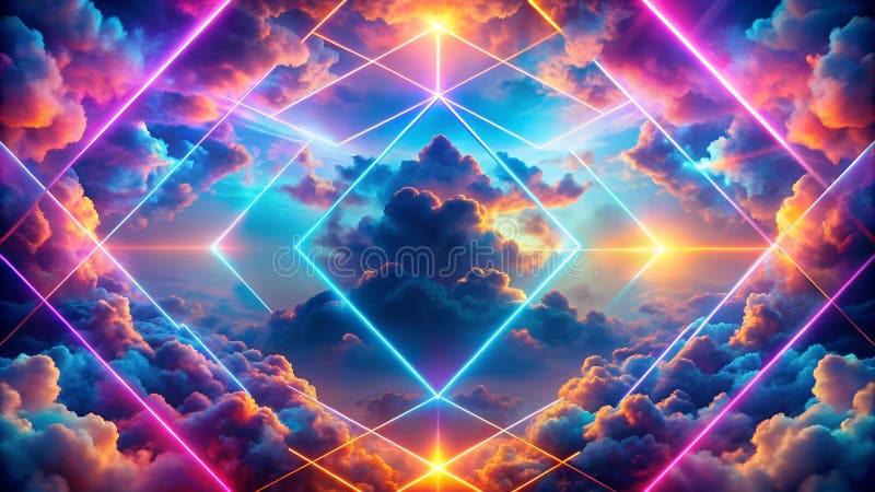 Abstract Neon Clouds in a Geometric Frame AI Generated Stock ...