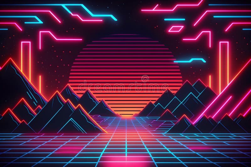 Abstract Neon Colorful Retro Synthwave Style Background Stock ...