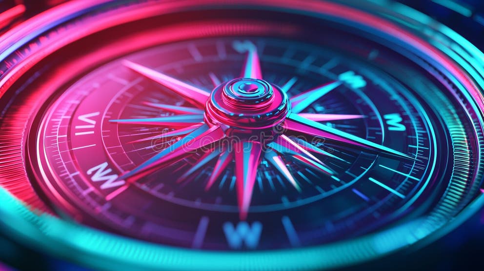 Abstract Neon Compass Design with Vibrant Lights Stock Illustration ...