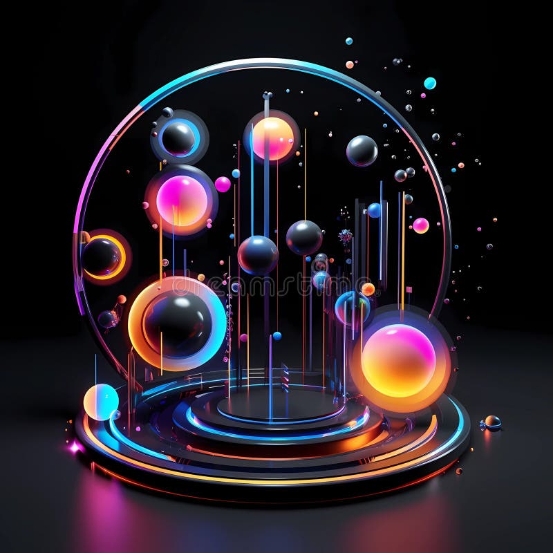 Abstract Neon Composition with Podium and Spheres. the Style of the ...