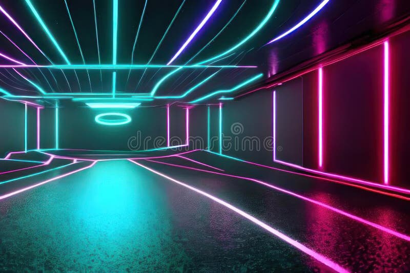 Abstract Neon Corridor. AI Generative Stock Illustration - Illustration ...