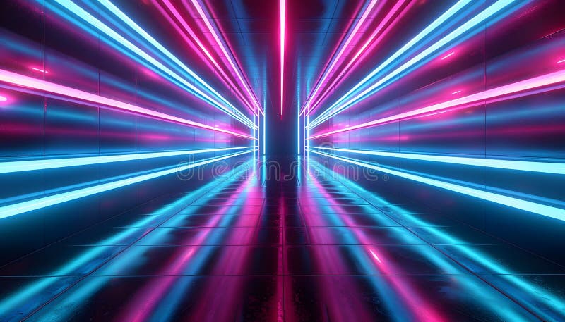 Abstract Neon Corridor with Glowing Lines Stock Illustration ...