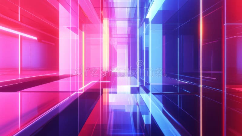 Abstract Neon Corridor with Intersecting Glass Panels Stock ...