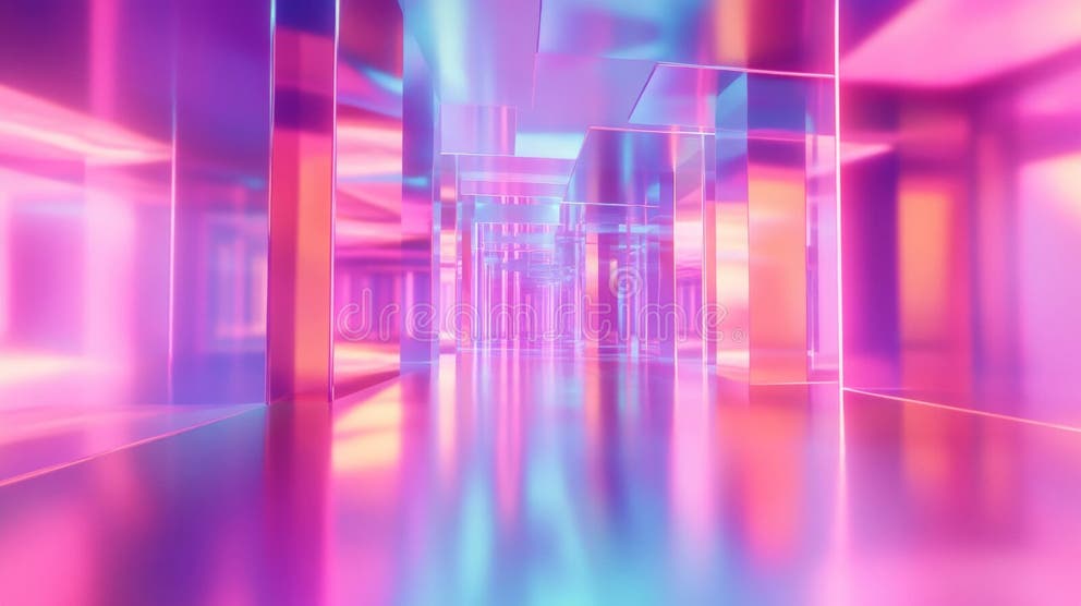Abstract Neon Corridor with Reflective Surfaces Stock Illustration ...