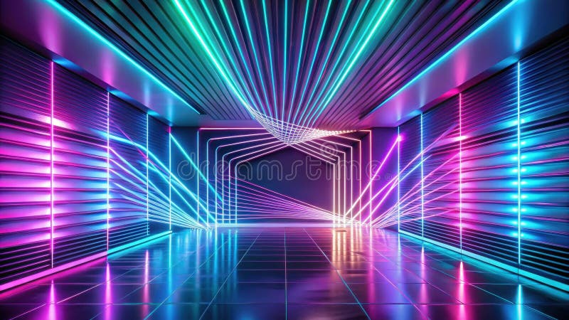 Abstract Neon Corridor with Vibrant Purple and Teal Lighting Effects ...