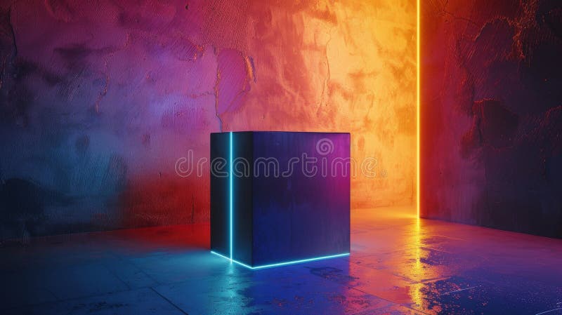 Abstract Neon Cube in Dramatic Gradient Lighting Stock Photo - Image of ...